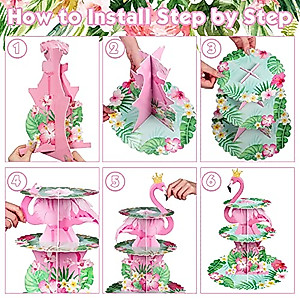 3 Tier Pink Flamingo Cupcake Stand Hawaiian Theme Cupcake Holder Luau Aloha Cake Holder Decorations Tropical Cupcake Dessert for Summer Pool Beach Birthday Party Supplies