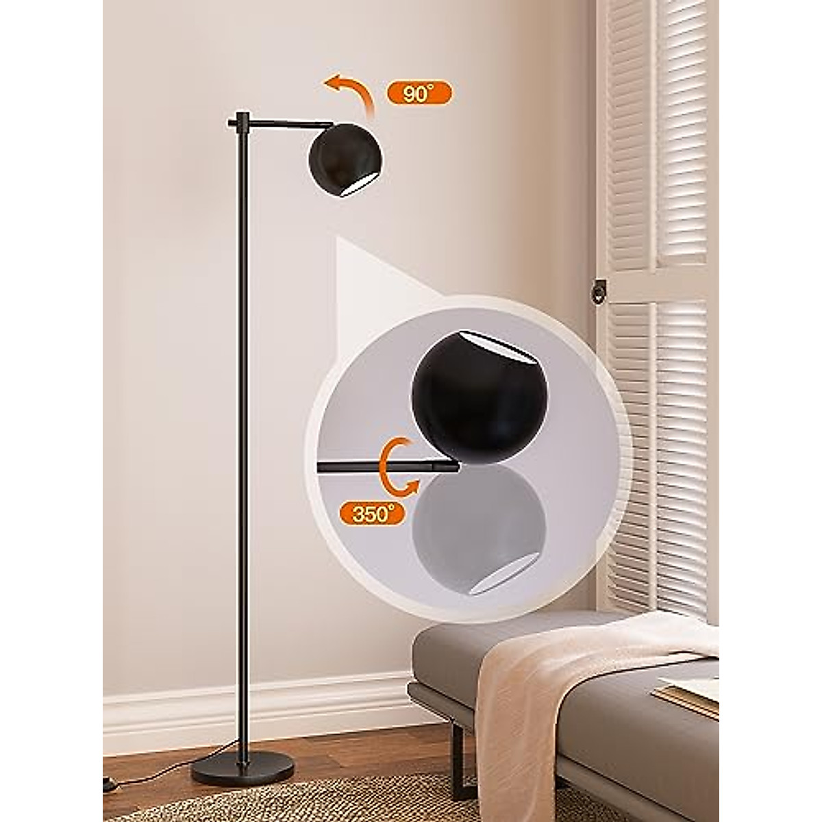 addlon Mid Century Modern Floor Lamp with Remote Control, 63 Inches Adjustable Black Globe Standing Lamp for Living Room,Antique Standing Lamp with Metal Shade for Reading Bedroom Office