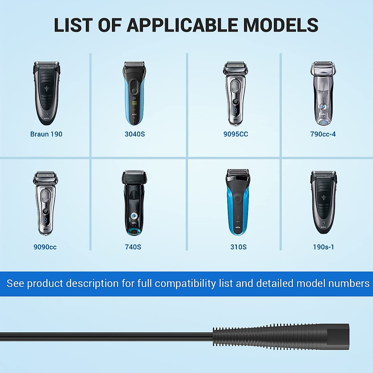 for Braun Charger, 12V Charger Cord for Braun Series 7 9 3 5 1 XT5 Electric Razor Replacement Compatible with Braun Trimmer Wall Power Supply Charging Cord US Adapter