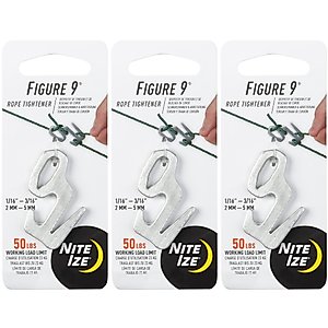 Nite Ize Figure 9 Rope Tightener, Small - Aluminum (3-Pack)