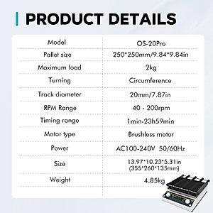 LAB FISH Digital Orbital Shaker Table Adjustable Speed 40-200RPM,Workplate 9.85"x9.85" Capacity 2KGS,Laboratory Orbital Rotator Shaker with Timer(1min-23h59min) & Continuous Mode for Chemical
