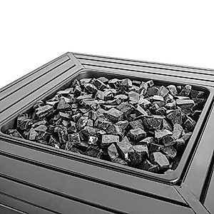 Endless Summer 30 Inch Square 30,000 BTU LP Gas Outdoor Fire Pit Table with Steel Mantel, Slate Finish, Black Fire Glass, and Protective Cover, Black