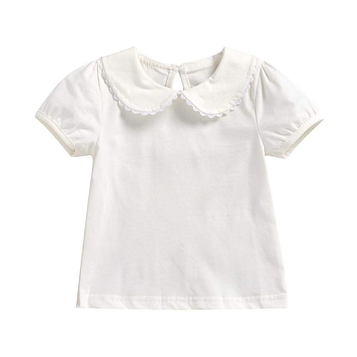 MODNTOGA Kids Baby Girl Long Sleeve Collar Shirt Toddler White Blouse Puff Short Sleeve T-Shirt Solid Color Basic Top Bottom (E(Off-White), 2-3 Years(100))
