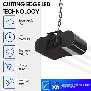 Linkable LED Shop Light, 4 FT Integrated Fixure for Garage, Daylight 5000K, 4000LM, Surface & Suspension Mount, ETL Listed, 4 Pack