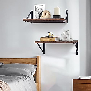 Marsmiles Floating Shelves, Rustic Wood Shelves Wall Mounted Set of 2, Wall Shelves with Large Capacity, 12 Inch Deep Floating Shelves for Kitchen Living Room Bedroom - Rustic Brown