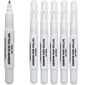ELEMENT TATTOO SUPPLY - Fine Tip Tattoo Skin Markers Pen Purple For Thinner Thin Lines Disposable Short Stencils Dot Lines Markings Body Piercing Microblading 5 Markers (Purple-Thin-5pk)