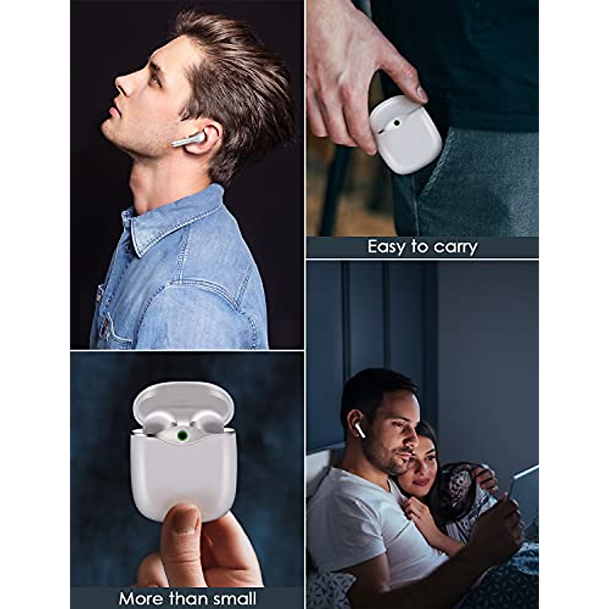 Bluetooth Headphones True Wireless Earbuds 48Hrs Playtime with Wireless Charging Case LED Power Display Wireless & Type-C Charging Waterproof in-Ear TWS Earphones for Phone Computer Laptop Sports