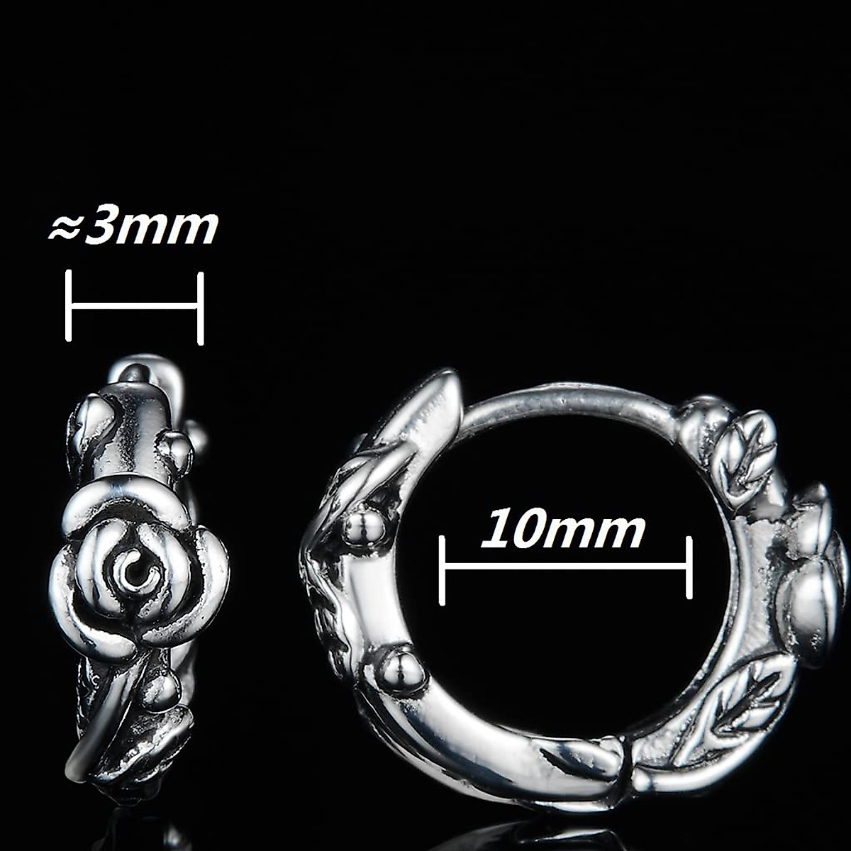 Retro Vintage Stainless Steel Rose Flower Style Wedding Statement Party Holiday Hoop Earrings