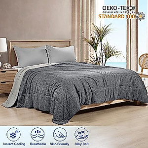 PHF Clever Cooling Blanket King Size, Arc-Chill Cold Tech Fabric Cooling Comforter for Hot Sleepers Night Sweats, Lightweight Soft Breathable Silk Smooth Summer Blanket, 108"x90", Charcoal Grey