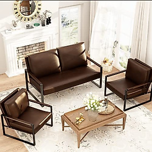 DLKGG Modern 45" Loveseat Sofa Couch, Faux Leather Small Loveseat Sofa with Ergonomic Cushion & Scratch Resistant Foot Mats, 2-Seater Loveseat Sofa for Living Room, Office, Reception Room(Brown)