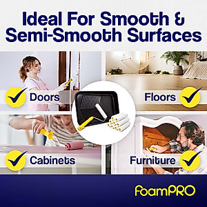 Foampro 6” Fine Finish Paint Roller Kit | 1 Plastic Paint Tray, 1 Roller Handle, 10 Foam Rollers | Foam Roller Kit w/Roller Pan | Home Painting Supplies & Paint Tools, Multicolor, 175 (175KIT)