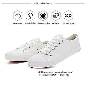 Adokoo Women's Fashion Sneakers PU Leather Casual Shoes White Tennis Shoes(US8, White)