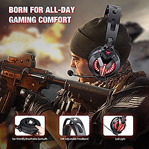 ONIGAL Gaming Headset with Microphone for PlayStation 5, Double Head Beam Suspended Soft Soft Memory Earmuffs, 7.1 Surround Sound Wired Headset LED Light for PS5, PC, PS4, iMac, Laptop