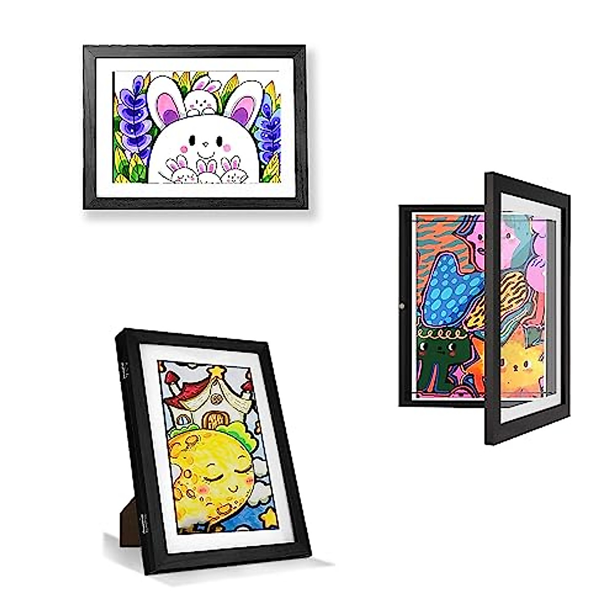 biuonga Kids Art Frames, Front Opening Picture Display for 3D Art, A4 Artwork, Crafts, and Drawings, Holds up to 50 Pieces, Perfect for Hanging, Portfolio Storage, and Children's Art (Black) 1pc