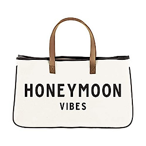 Santa Barbara Design Studio Tote Bag Wedding Collection Black and White 100% Cotton Canvas with Genuine Leather Handles, Large, Honeymoon Vibes