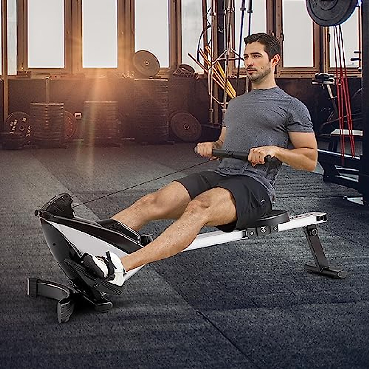 Goplus Folding Rowing Machine,Magnetic Rower with Adjustable Resistance and LCD Display, Exercise Cardio Fitness Equipment for Home Use