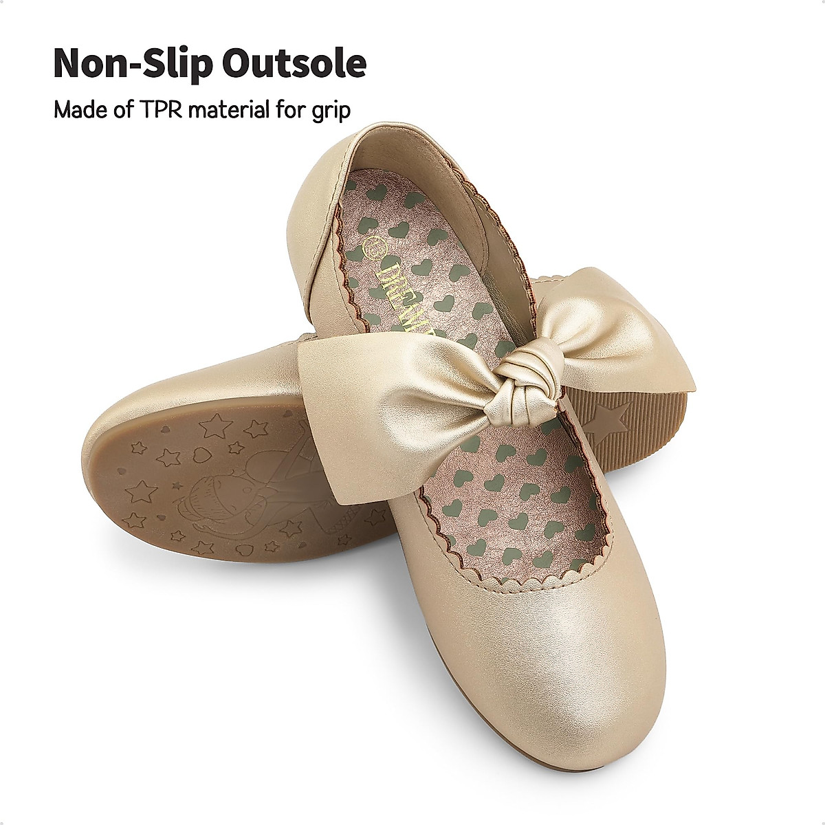 DREAM PAIRS Girls Ballet Flats Dress Shoes Front Bow Flower Ballerina Mary Jane for Wedding Party,Size 2 Little Kid,Gold,Angie-5