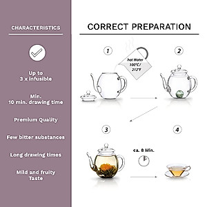 Creano Flowering Tea Abloom Tea – Flower Tea Ball Gift set with 17oz Glass Tea Pot | Black tea