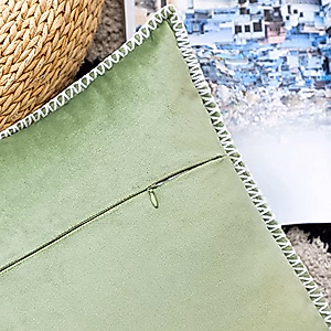 GAWAMAY Velvet Farmhouse Spring Pillow Covers 18x18 Set of 2,Decorative Green Throw Pillows with Chenille Thread Edge,Square Boho Couch Pillows for Living Room Sofa Couch Beding(45x45cm) Burgundy Red