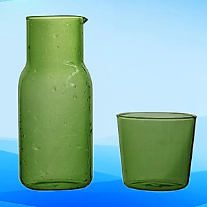 YARNOW 500ml Water Carafe Set Hot Cold Water Milk Beverage Pitcher with Matching Glasses Drinking Water Bottle Kettle for Bedroom Home Restaurant Supplies Green