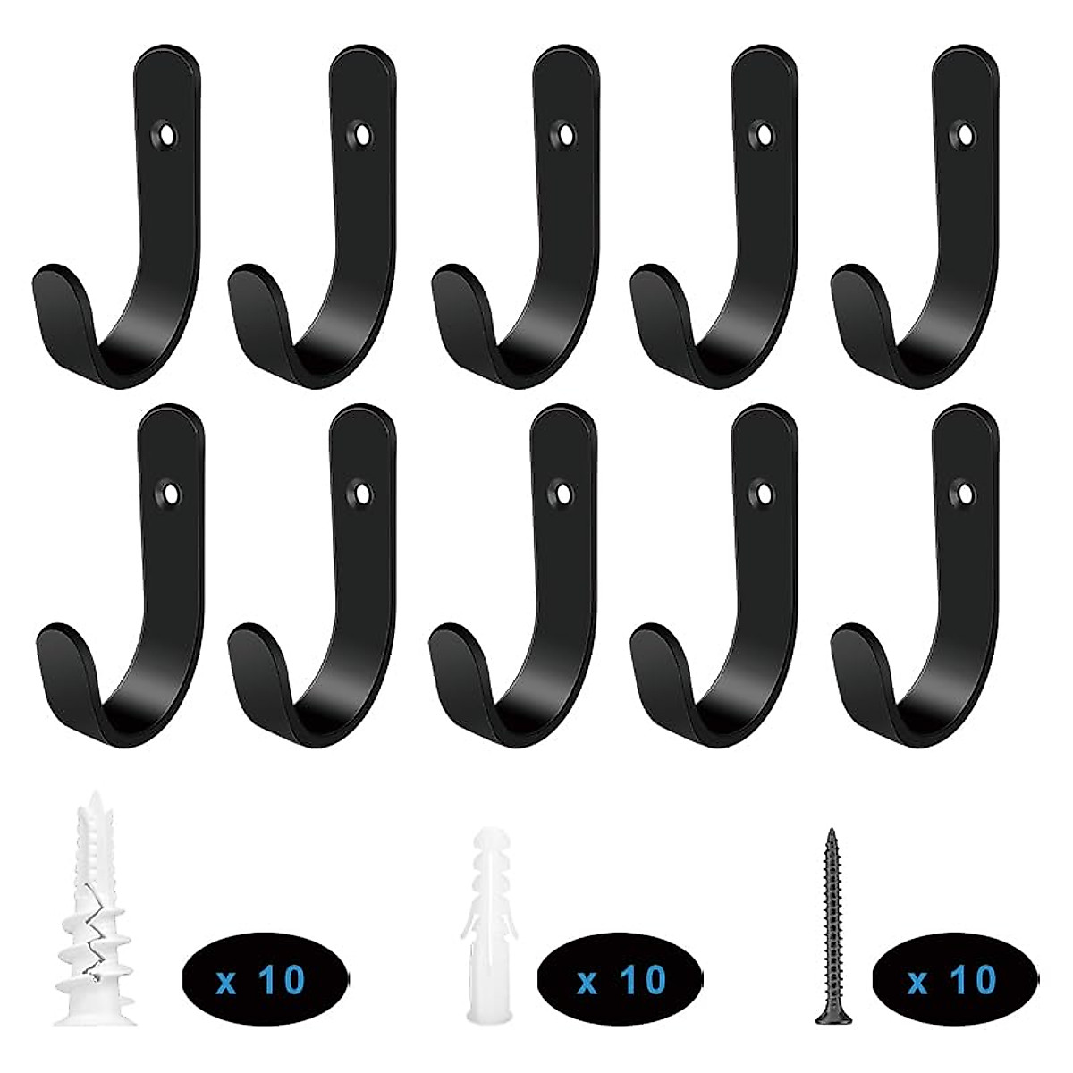 JUGEFORNI Wall Hooks for Hanging, Metal Coat Hooks for Wall, Heavy Duty Wall Hook with Screw, 10pcs Black Hooks for Hanging Coats, Towel, Backpack, Key, Bag, Coffee Cup