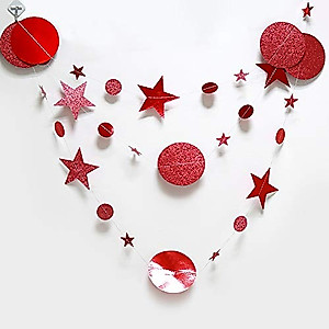 Decor365 Twinkle Star Garlands Red Circle Dots Streamer for Valentines Party Decorations Chinese New Year Hanging Decor Glitter Banner for Bridal Shower Baby Shower Showcase Wedding Curtains Props