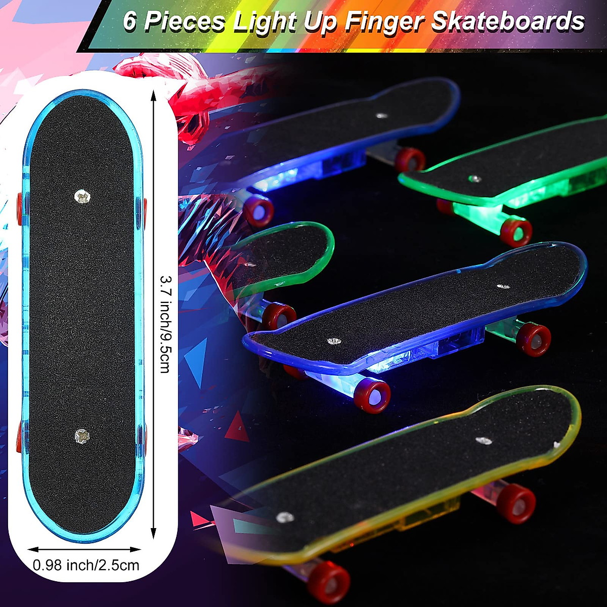 Civaner 6 Pcs Light up Mini Finger Toys Set Finger Skateboards Graduation Party Favor LED Fingerboard Creative Fingertips Movement Skateboards Kid Novelty Toys Favors Classroom Exchange Gift(Classic)