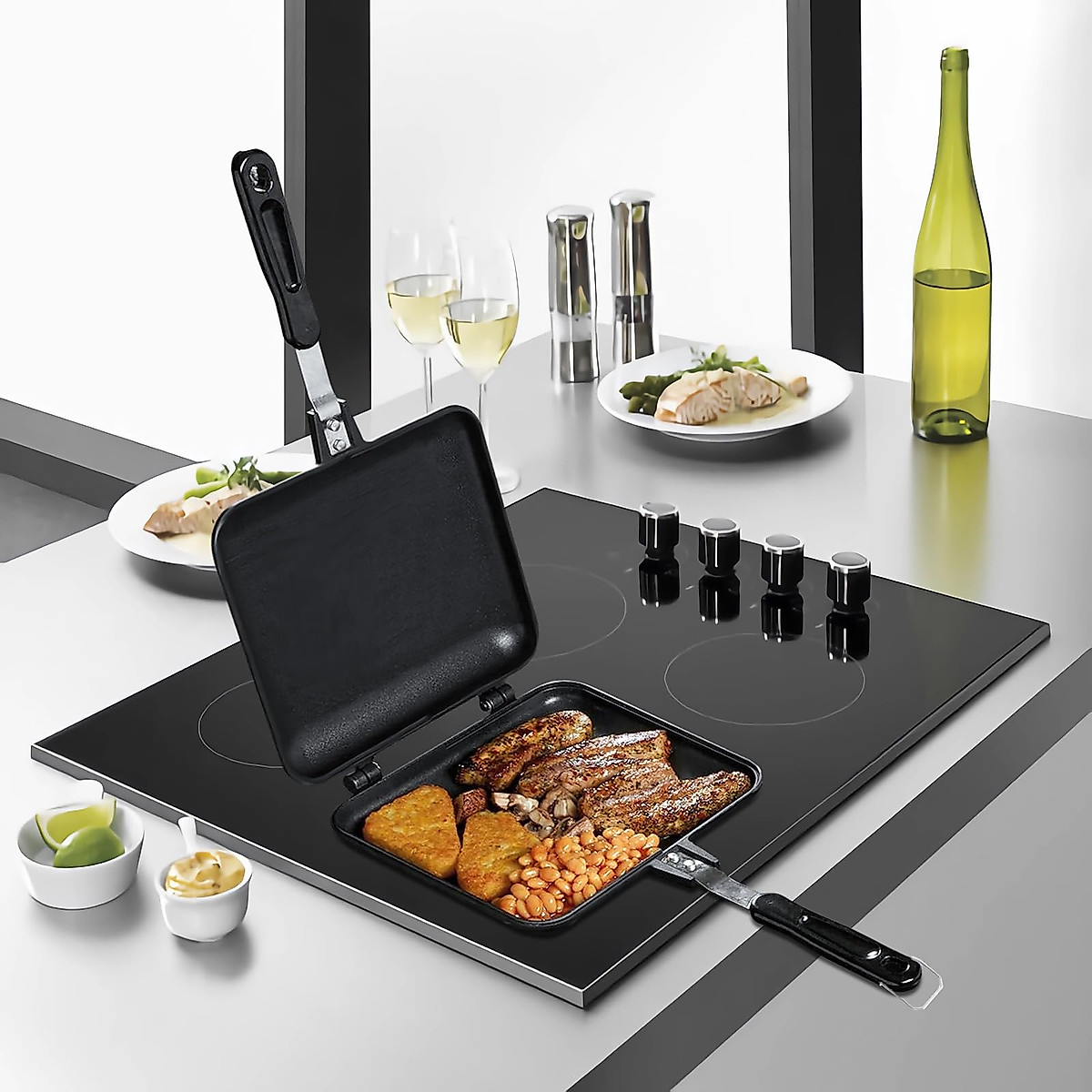 Gavigain Ridge Monkey, Frying Pan,Double Sided Frying Pan, Non-stick Premium Iron Ceramic Coating Double Side Flip Pan Pancake Maker Household Kitchen Cookware for Pancakes Omelets French Toasts