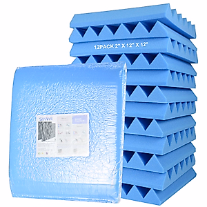 Acoustic Panels, SINWE 2" X 12" X 12" Acoustic Foam Panels, Soundproofing Acoustic Studio Foam, Soundproof Wedge Style Panels Tiles Noise Canceling for Studio Recording, Home Office(12 Pack, Blue)