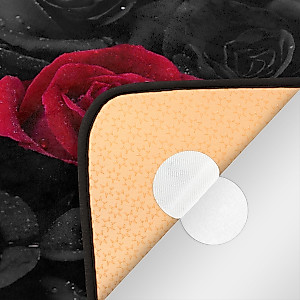 KOBLEN Red Black Rose Kitchen Rugs Non Slip Washable Absorbent Kitchen Mats 20x39 inch Cushioned Anti Fatigue Kitchen Floor Mats for in Front of Sink