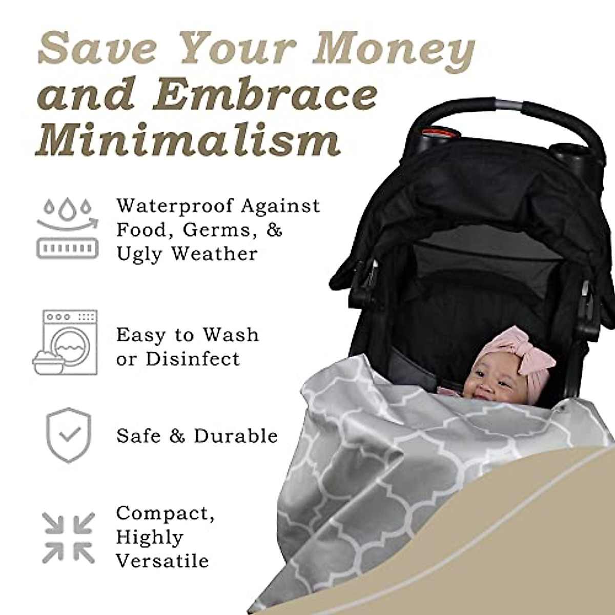 B.Loved Baby - Multi-Use Protective Baby Canopy and Playmat, Nursing or Breastfeeding Cover, Weather-Proof Baby Seat Cover, Car Seat, Shopping Cart, High Chair, and Stroller Cover, Grey