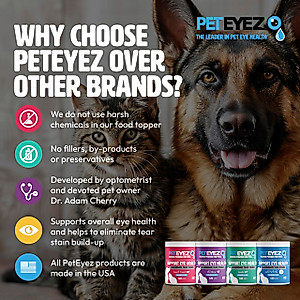 Pet Eyez Vitamin Powder for Pets - Supports Eye Health & Reduces Tear Stain Buildup - 100% Natural Food Topper for Dogs & Cats with Superfoods, Antioxidants & Nutrients - Whitefish Flavor - 120 Scoops