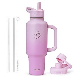BUZIO 40oz Water Bottle Fits in Cup Holder, Insulated Tumbler with Handle, Water Flask with Lid for Cold Hot, BPA-Free Sweat-Proof Wide Mouth Travel Mug for Sports, Gift for Him Her, Gradient Purple