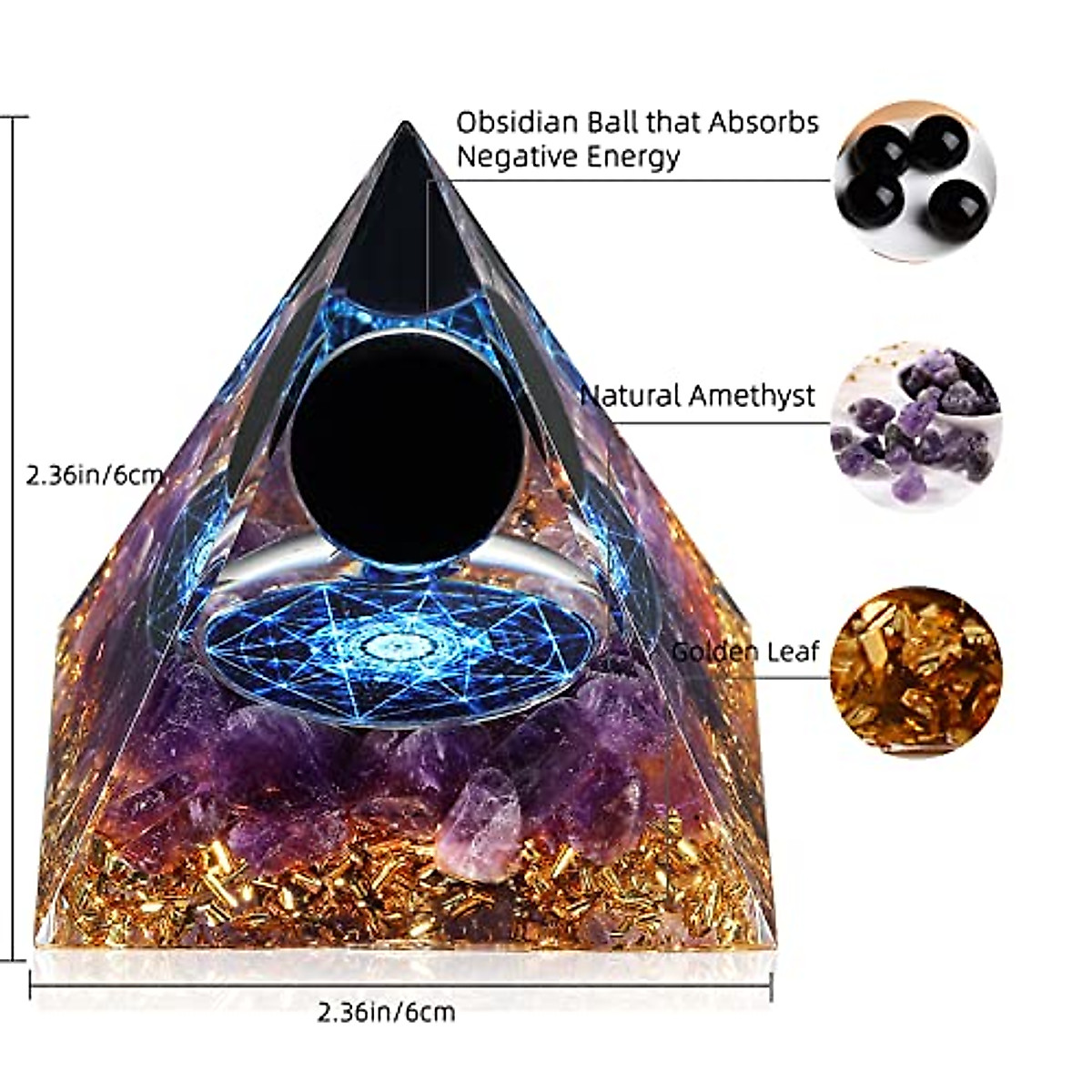 Hopeseed Orgone Crystal Pyramid Obsidian&Amethyst Healing Crystal Pyramid Nubian Orgonite Positive Energy Chakra Meditation …
