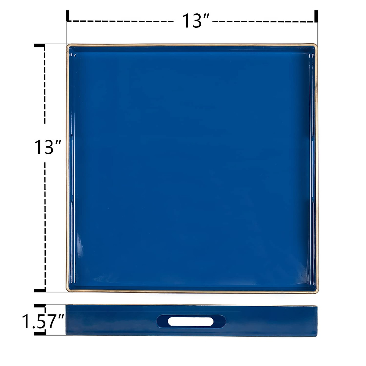 MAONAME Decorative Tray, Royal Blue Serving Tray with Handles, Coffee Table Tray, Square Plastic Tray for Ottoman, Bathroom, Kitchen, 13"x13"x1.57"