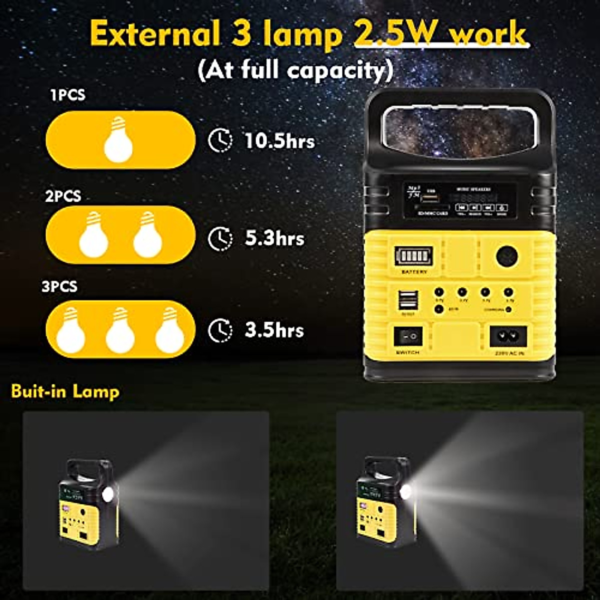 Solar Generator - Portable Power Station for Emergency Power Supply,Portable Generators for Camping,Home Use&Outdoor,Solar Powered Generator With Panel Including 3 Sets LED Light (Yellow)