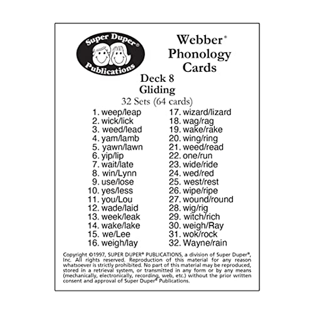 Super Duper Publications | Webber® Phonology Cards - Gliding | Speech Therapy - Phonology Flashcards | Educational Learning Resource for Children