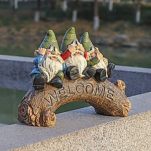 Gnome Garden Decor, Fairy Garden Welcome Sign Statues Whimsical Gnomes Sculptures for Yard Patio Outside Home