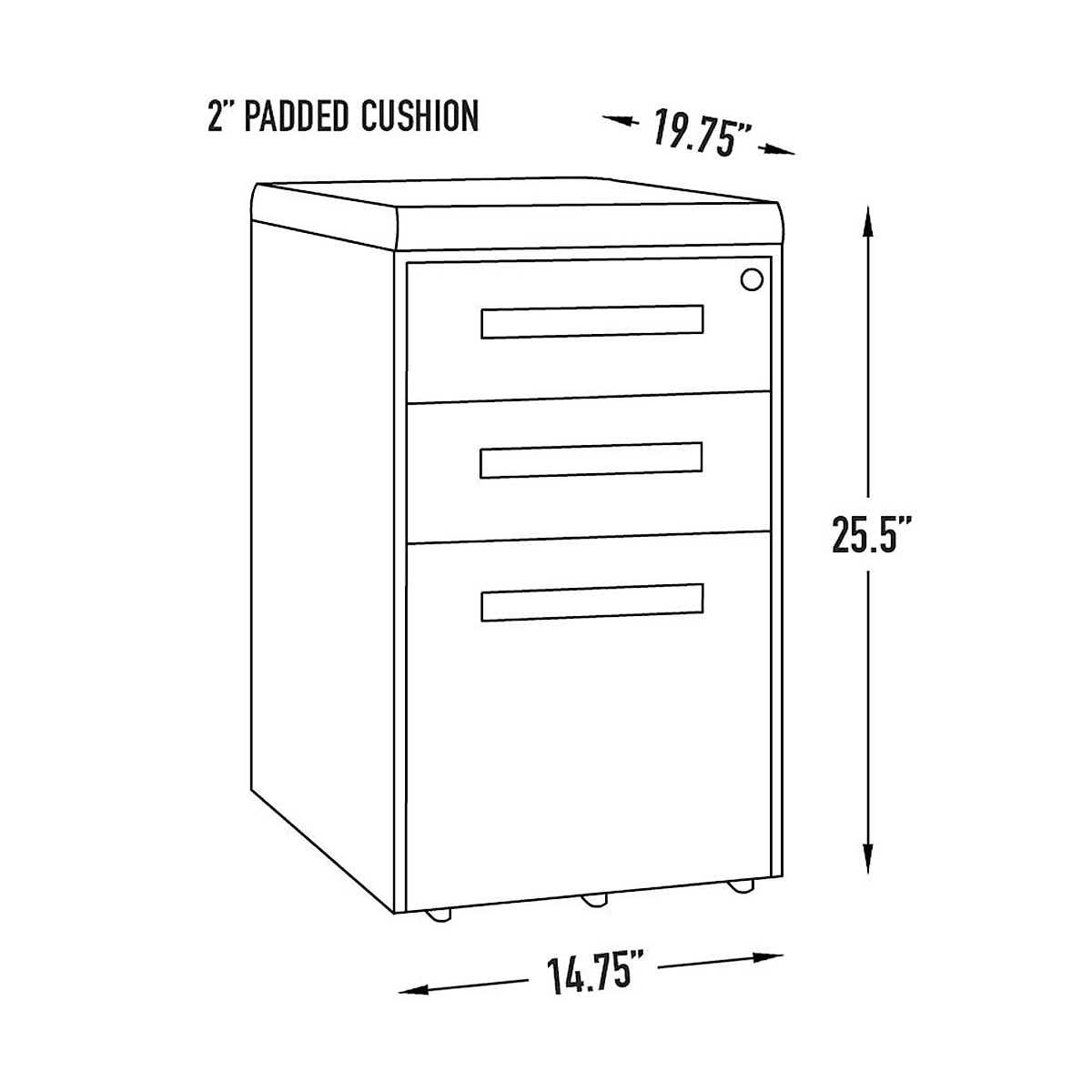 Laura Davidson Furniture STOCKPILE Seated 3 Drawer Mobile File Cabinet with Removable Magnetic Cushion Seat - Metal Filing Cabinet, Pre-Assembled, White with Grey Cushion