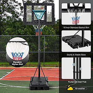 Goplus Portable Basketball Hoop, 10FT Height Adjustable Basketball Goal w/44‘’ Shatterproof Backboard, Outdoor Basketball Stand for Adults Teens Backyard Driveway (4.25-10FT, 12-Level, Upgrade Steel)