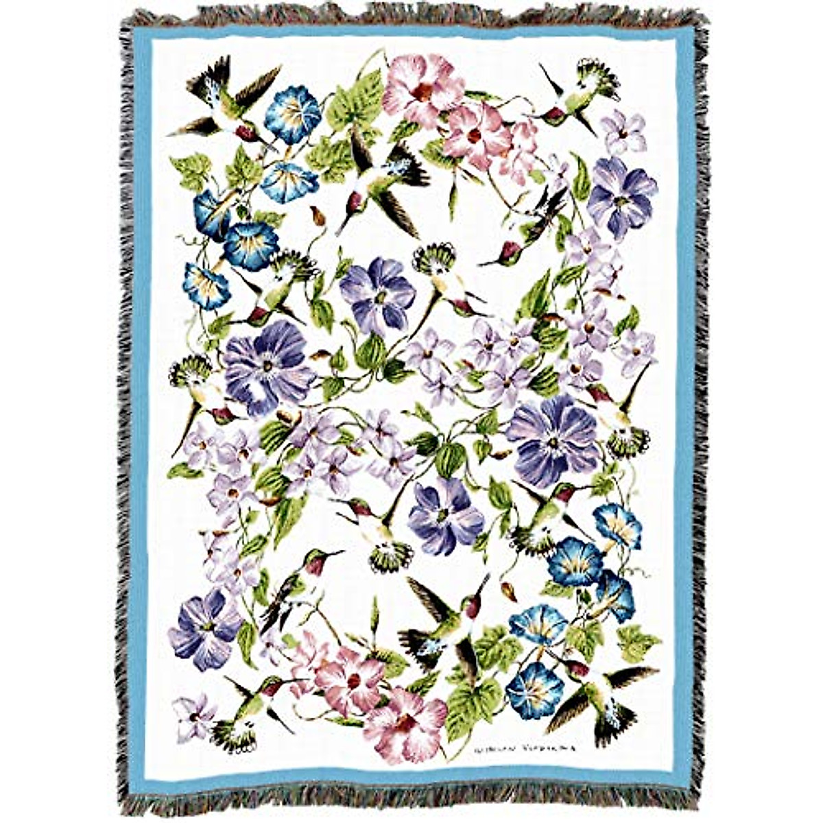 Pure Country Weavers Hummingbirds Blanket by Elena Vladykina - Bird Garden Floral Gift Tapestry Throw Woven from Cotton - Made in The USA (72x54)