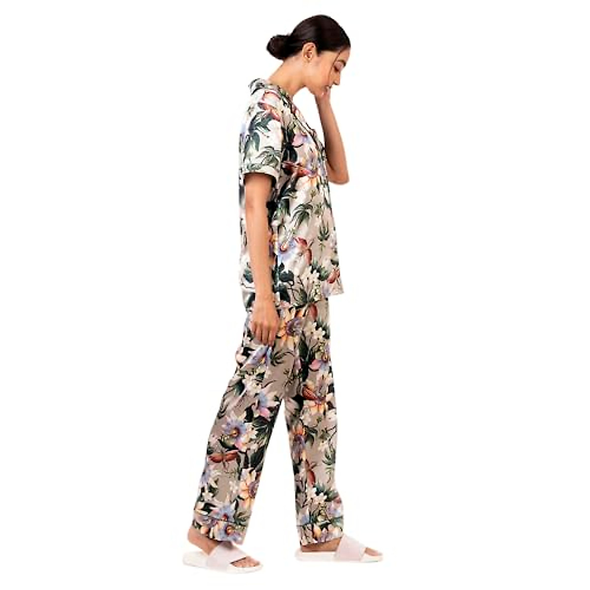 Anuschka Women’s Printed Pajama Set - Sleepwear Collection Made with 100% Recycled Poly Silk - Floral Passion, 1X
