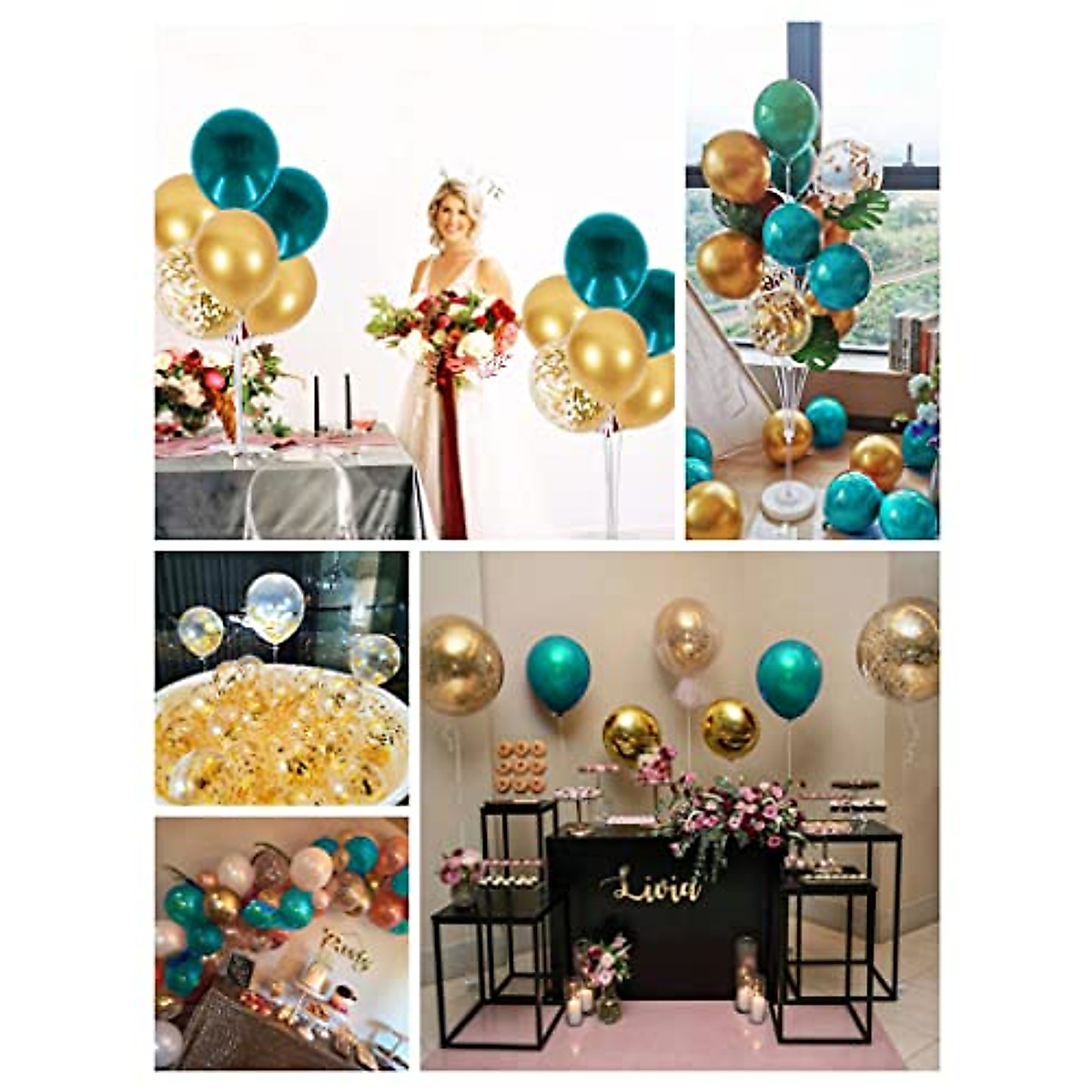 Teal Gold Balloons for Teal Turquoise Gold Birthday Decorations for Women of 30pcs Teal Gold Bridal Shower Decorations/Teal Gold Wedding Decorations/Gold Confetti Balloons