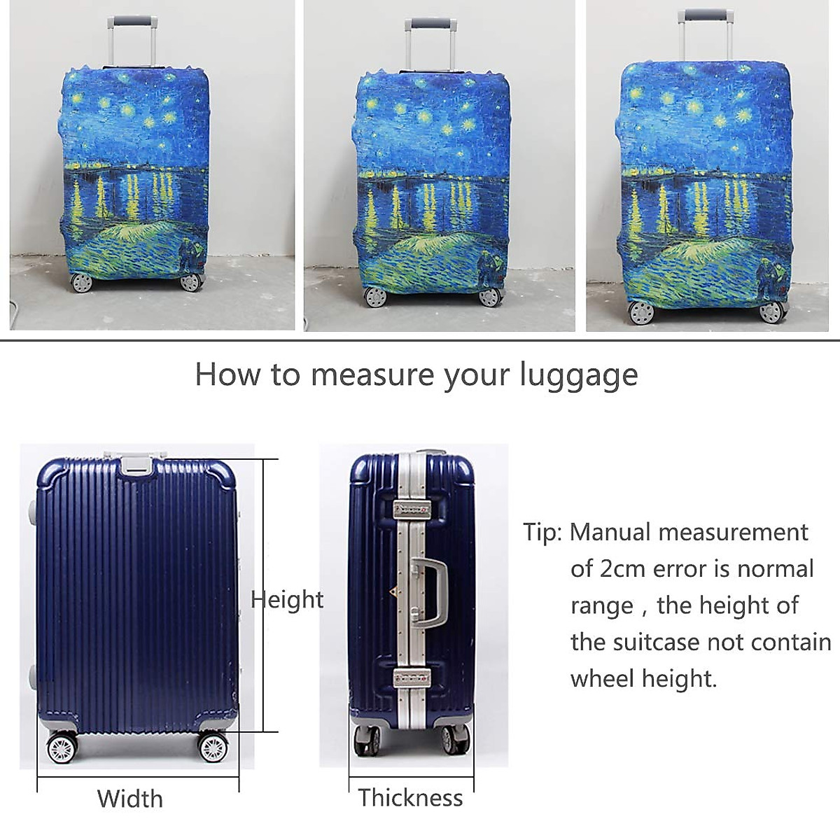 TRAVEL KIN Thickened Luggage Cover ，Washable Travel Gear Cover，18/24/28/32 Inch Suitcase Spandex Protective Cover (XL(29"-32" luggage), Starry Night Over the Rhone)