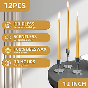 12 Pack Taper Beeswax Candles 12 Inch - Handcrafted, Dripless, and 10 Hours Long Burning Beeswax Candles for Elegant Dining, Relaxing, and Celebrating - Set The Mood with Natural Beeswax Candles