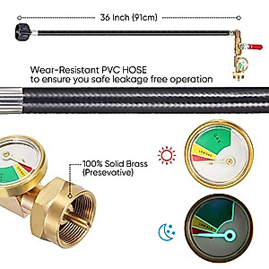New Updated with Pressure Gauge 36" Propane Refill Adapter Hose,350PSI High Pressure Camping Grill(QCC/Type1 Inlet) 1LB Propane Gas Tank Adapter Connector with ON-Off Control Valve