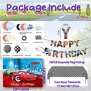 Lnkdeya Race Cars Birthday Party Decorations-179 Pcs Racing Cars Checked Balloons Garland Kit Cars Banner Racing Backdrop Tablecloth