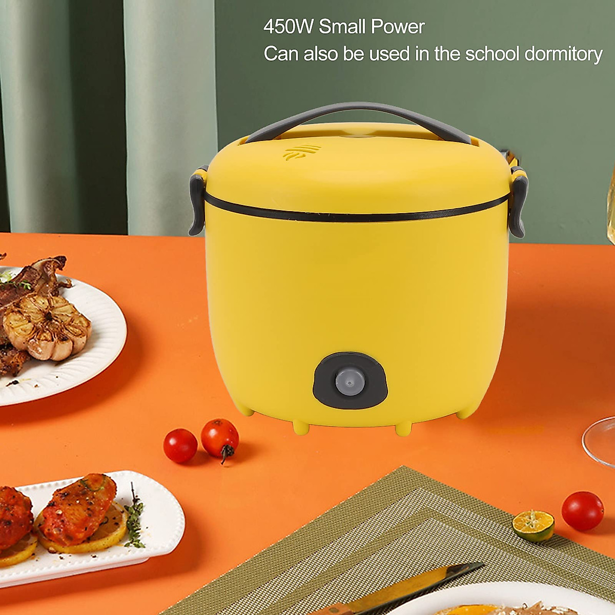 3 Cups Small Rice Cookers, 2L Portable Mini Rice Cooker for 2-3 People, Tiny Electric Grain Cooker for Home Dormitory,Yellow (US)