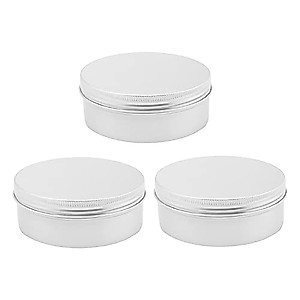 Othmro 3Pcs 6.8oz Metal Round Tins Aluminum Tin Cans Jar Refillable Containers 200ml Tin Cans Tin Container Bottle with Screw Lid for Salve Spices Lip Balm Tea Candies Silver 92×45mm