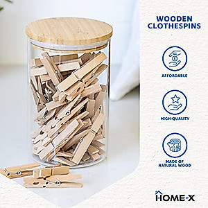 Home-X Heavy Duty Wooden Clothespins | Durable Outdoor Clothes Pins for Hanging Clothes and Drying Laundry, Set of 100